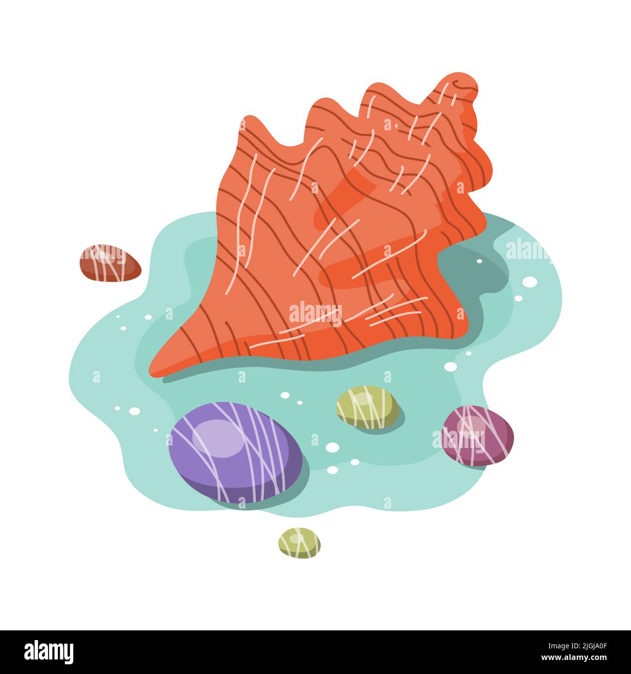 Sea shell and pebbles on the seabed. Underwater life and fauna. Symbol ...