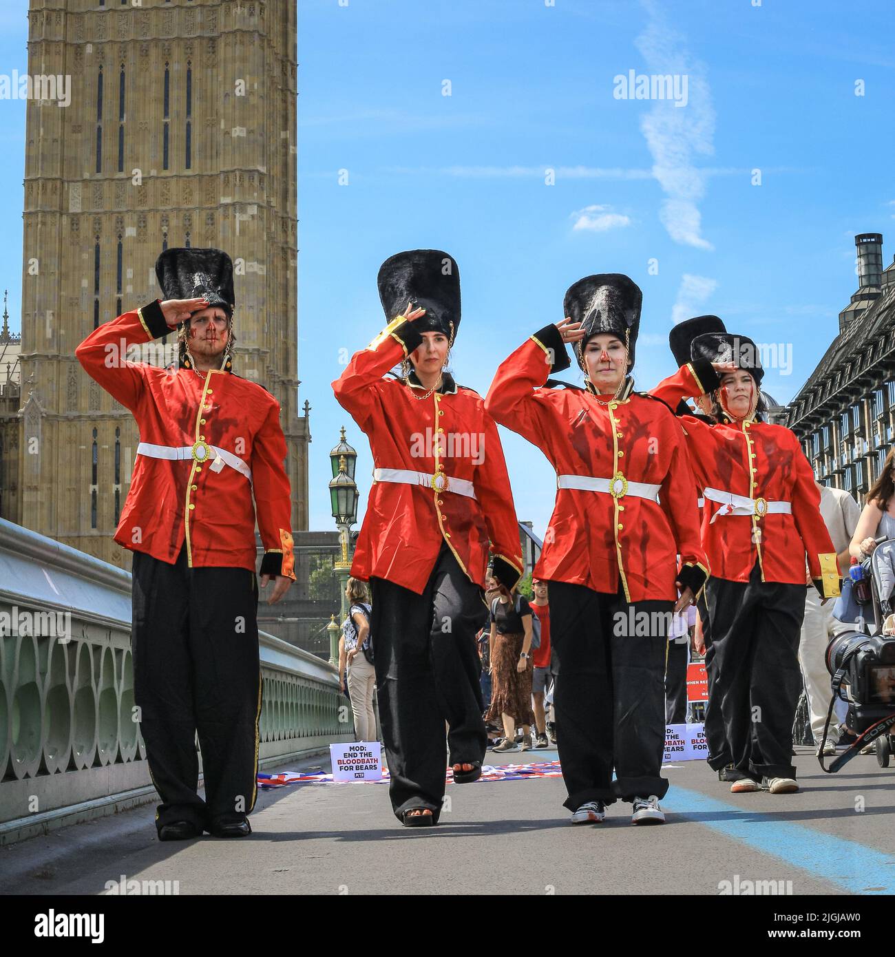 London, UK. 11th July, 2022. A group of PETA supporters dressed as ...