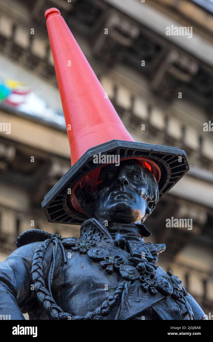 The famous statue of the Duke of Wellington, located on Royal Exchange ...