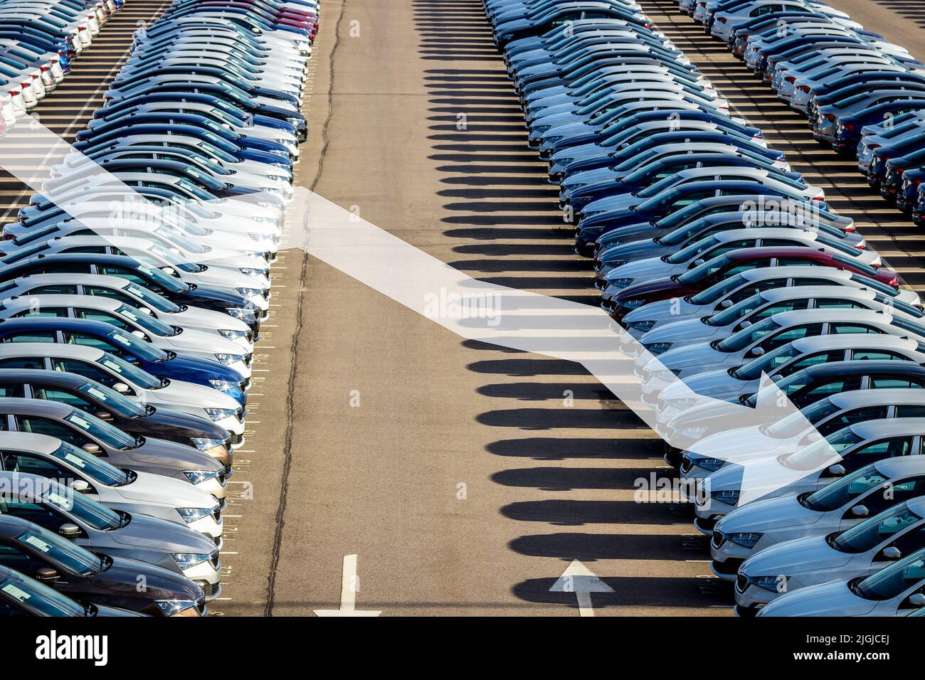 The concept of a decline in car production or prices. Manufacturing ...