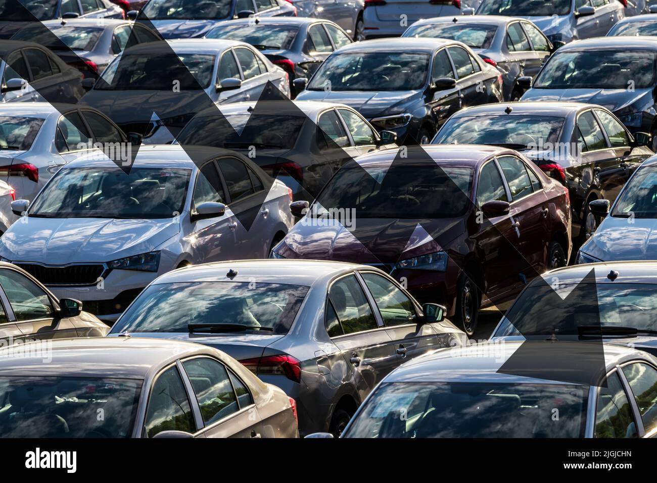 The concept of a decline in car production or prices. Manufacturing ...