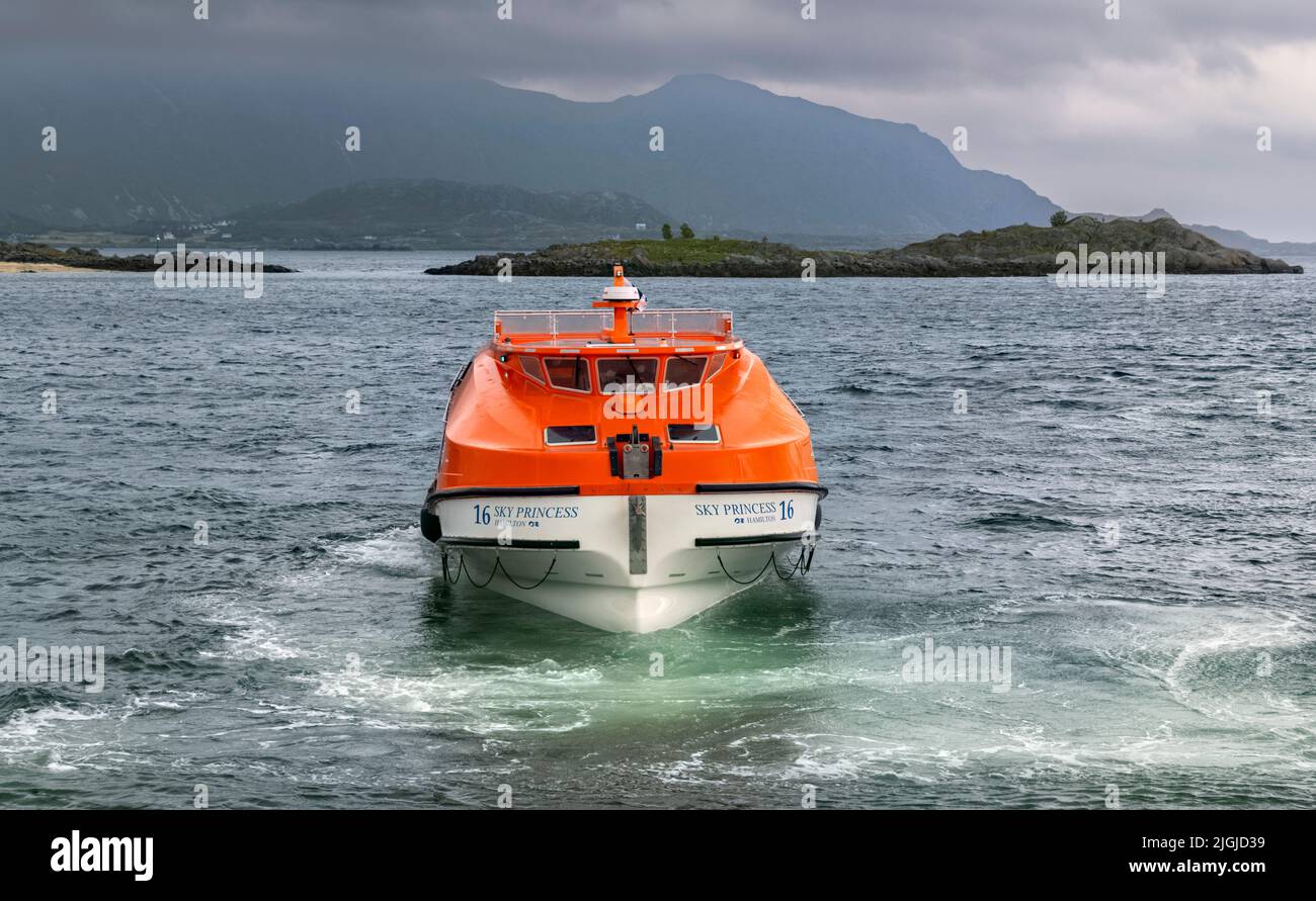 Sky Princess cruise ship lifeboat tenders, Lofoten Islands, Gravdal ...