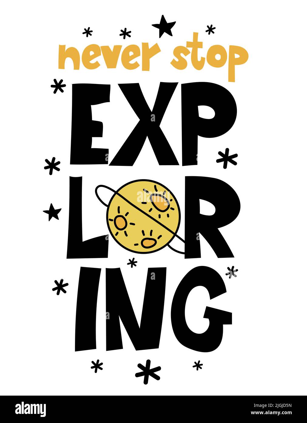 Never stop exploring - cute rocket decoration. Little spaceship, with ...