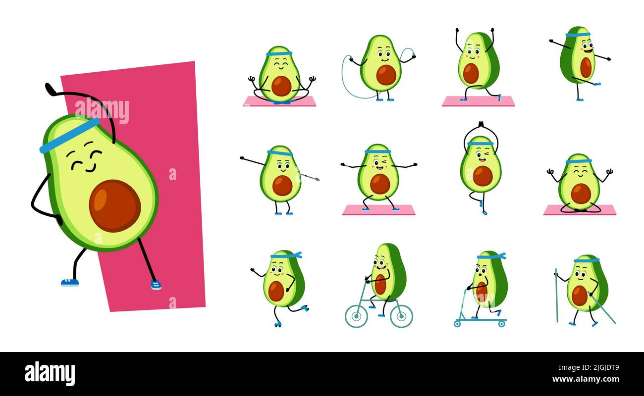 Set avocado sport character hi-res stock photography and images - Alamy