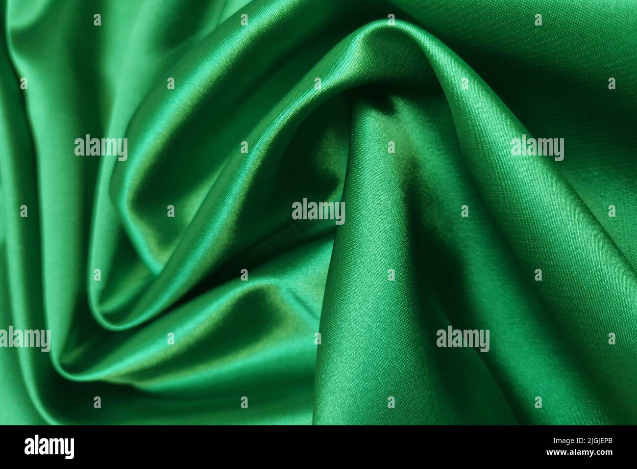 Green crumpled or wavy fabric texture background. Abstract linen cloth ...