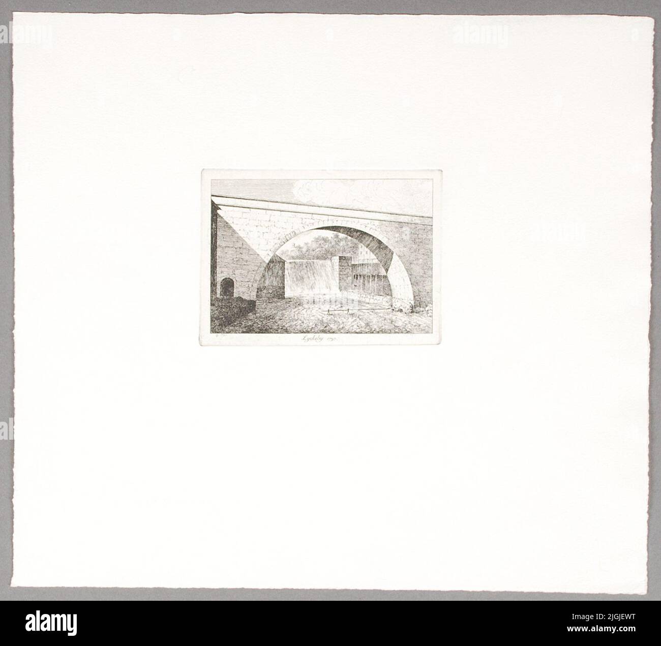 Gravyr Engraving depicting waterfalls and bridge, Lyckeby, 1797. By ...