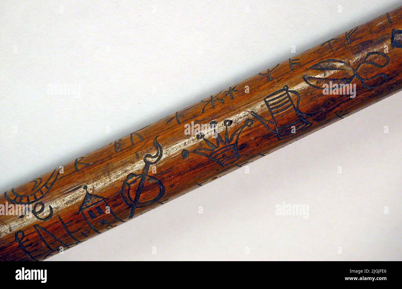 Runstav Wooden rod of wood. Round walking stick with brass dip shoe ...