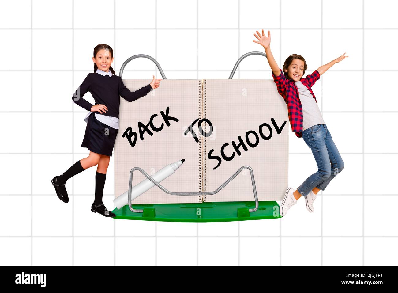 Graphics collage of two classmates children enjoy back to school copy ...