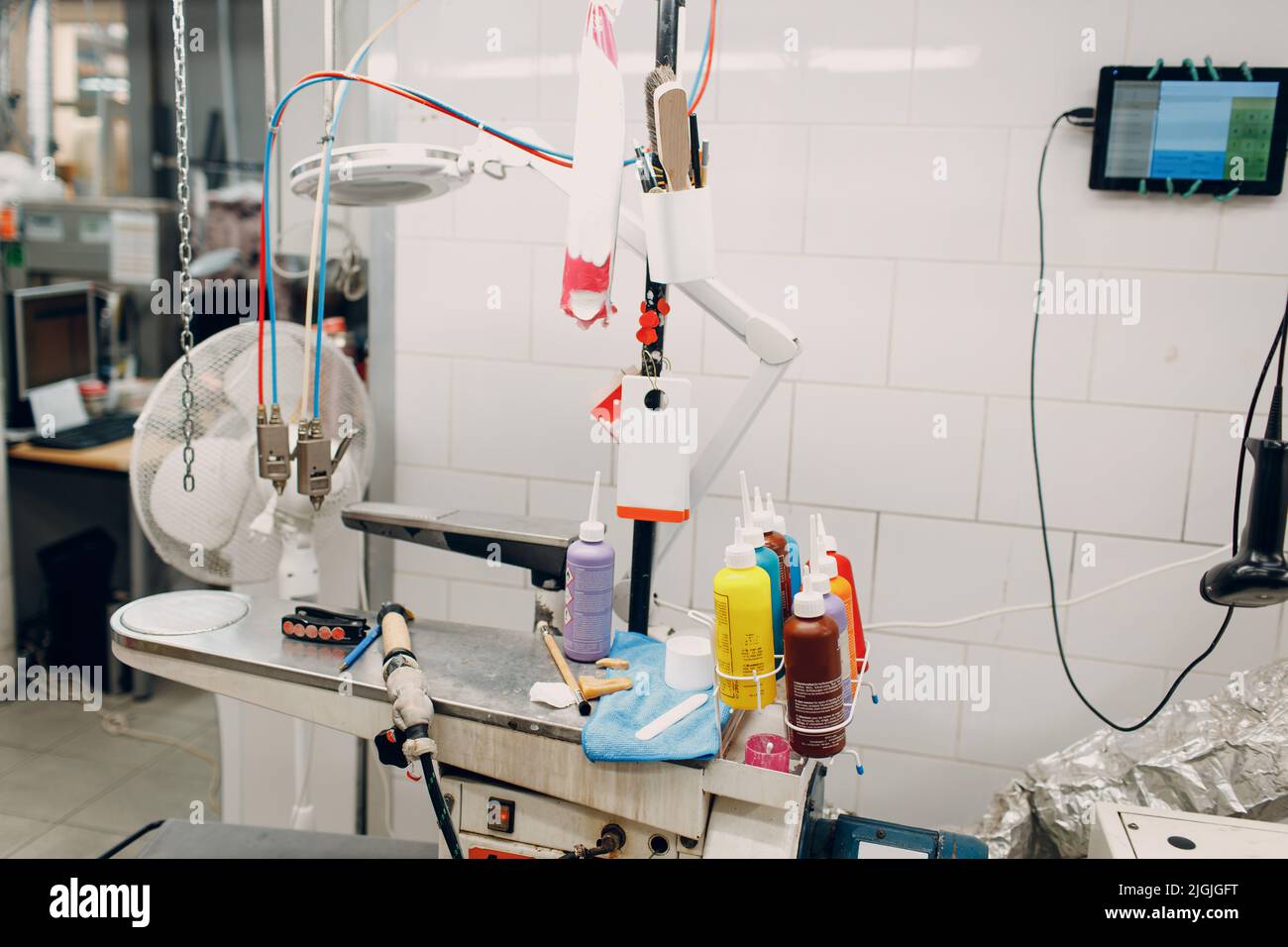 Dry cleaning clothes. Clean cloth chemical process. Laundry industrial ...