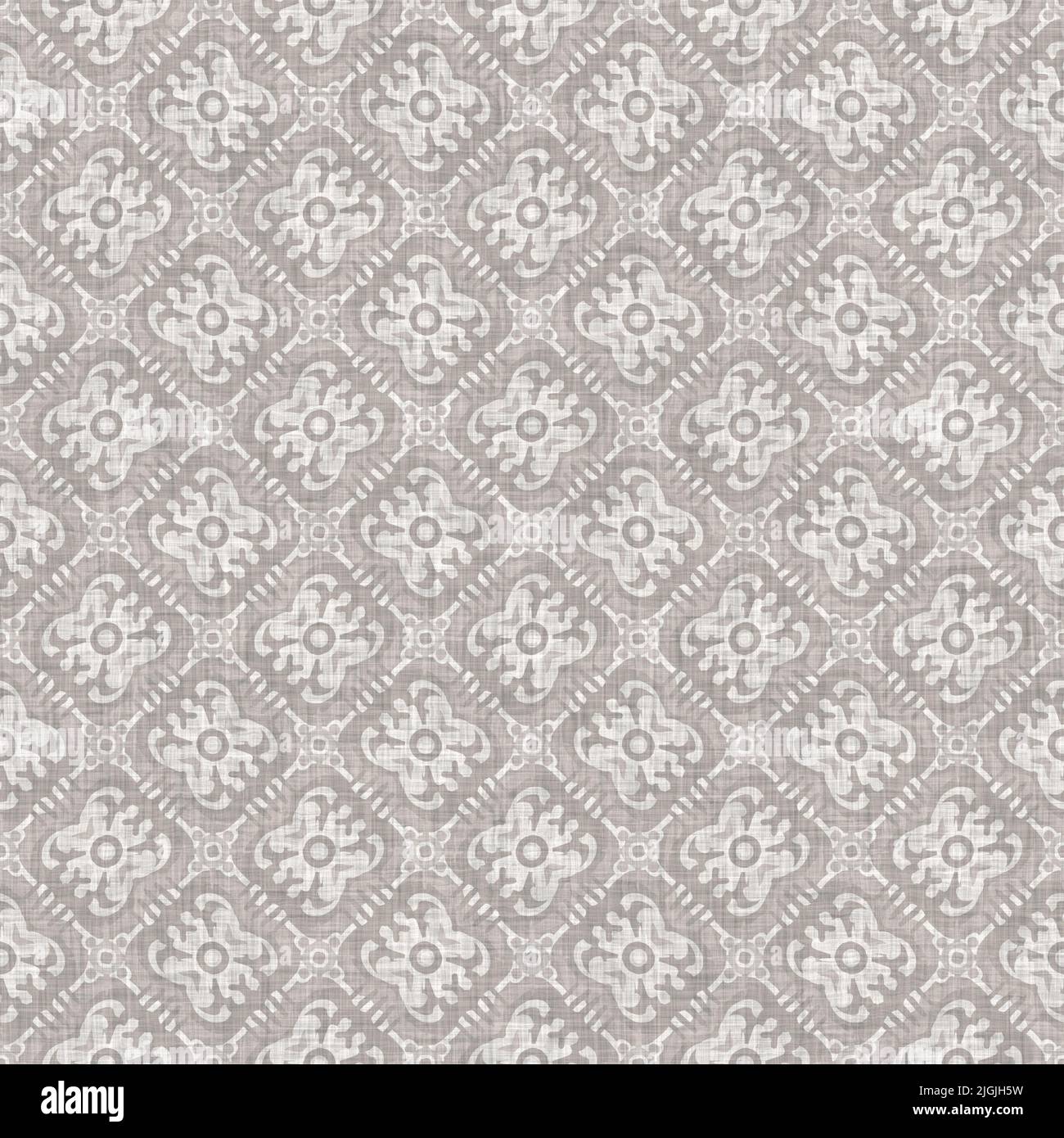French grey doodle motif linen seamless pattern. Tonal country cottage ...