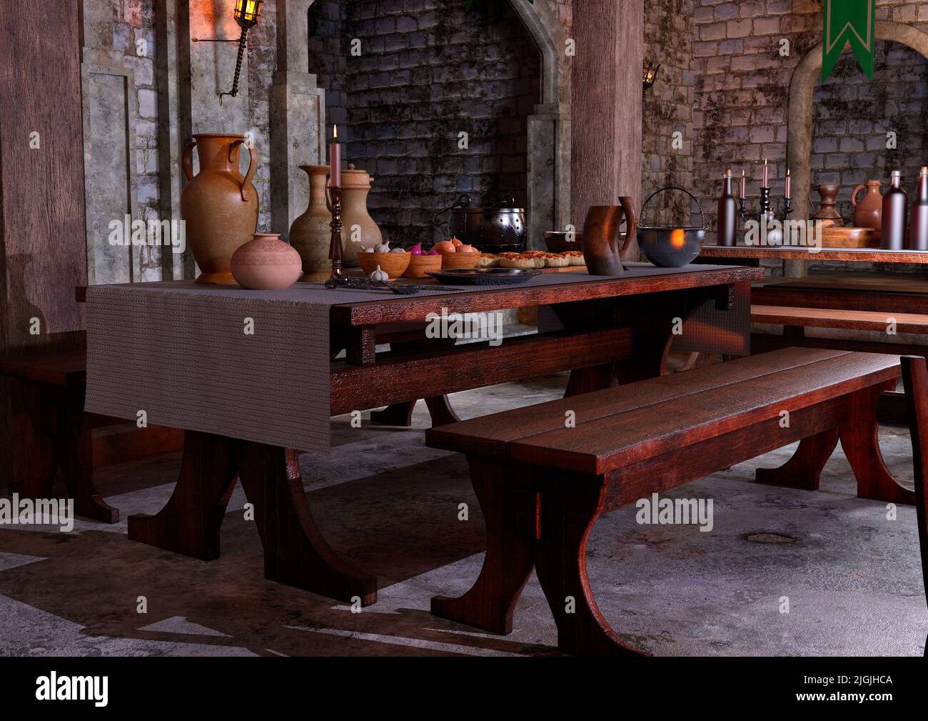 3D rendering of a medieval viking hall interior Stock Photo - Alamy