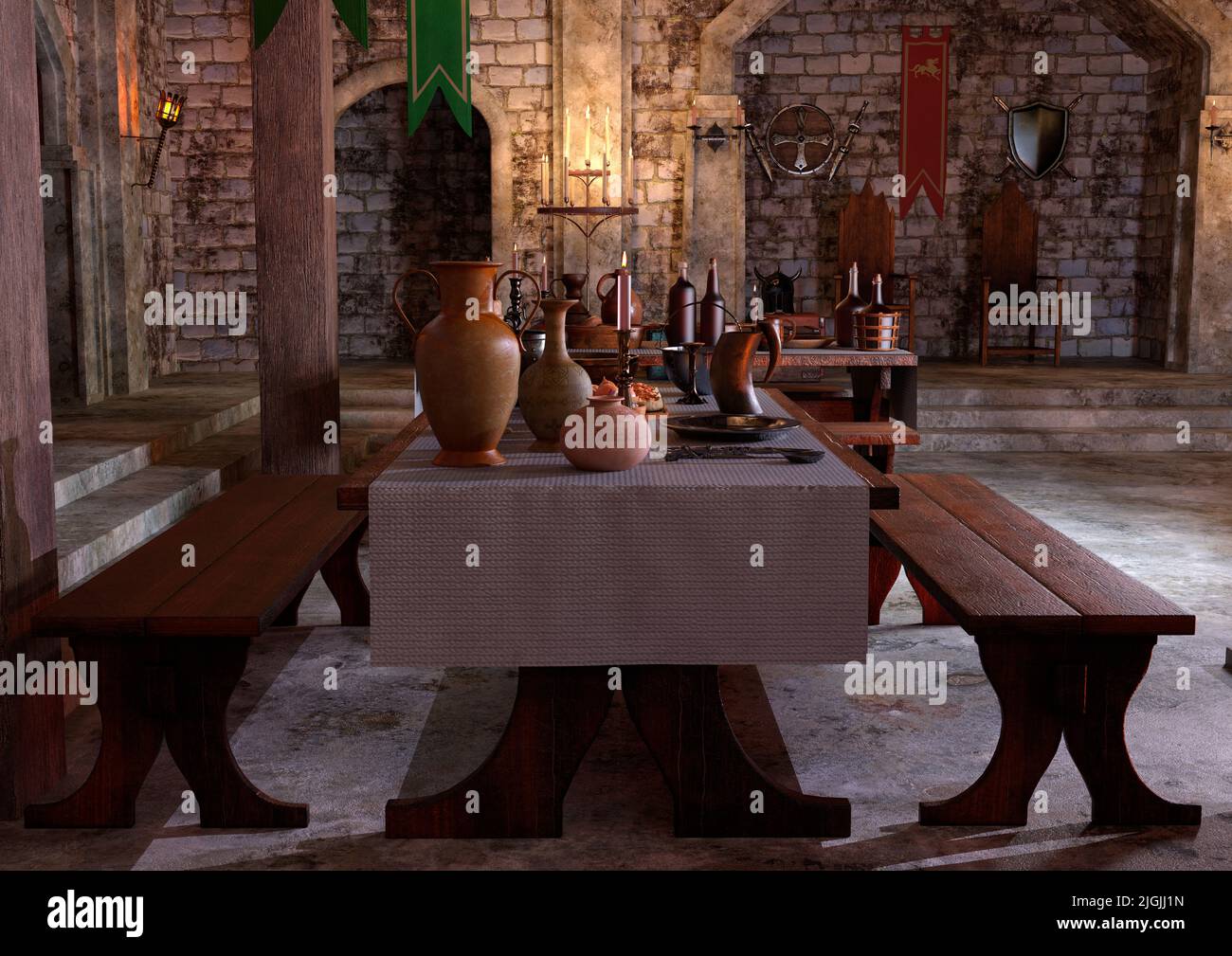 3D rendering of a medieval viking hall interior Stock Photo - Alamy