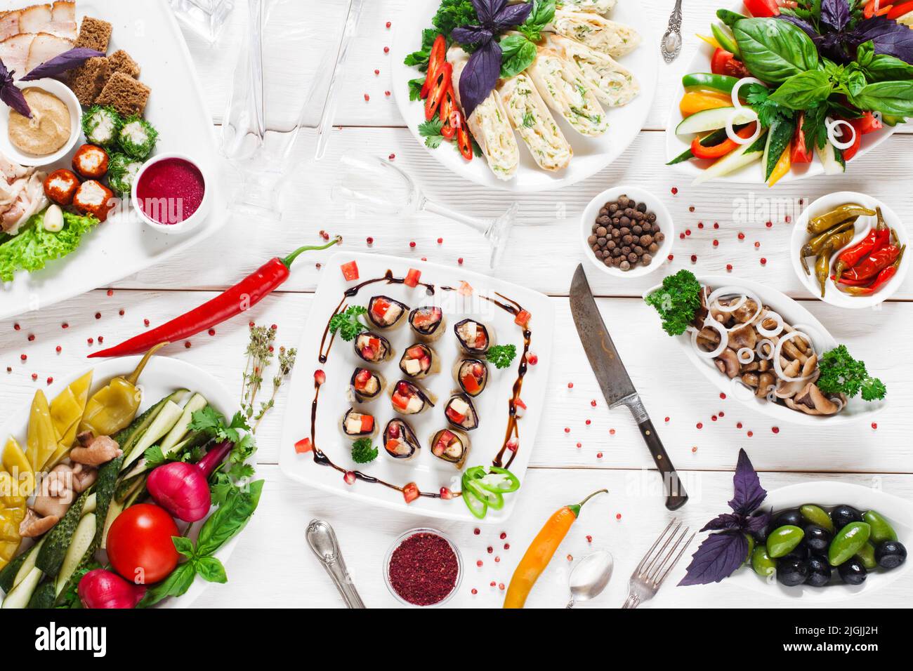 Traditional russian tableful, food variety Stock Photo - Alamy