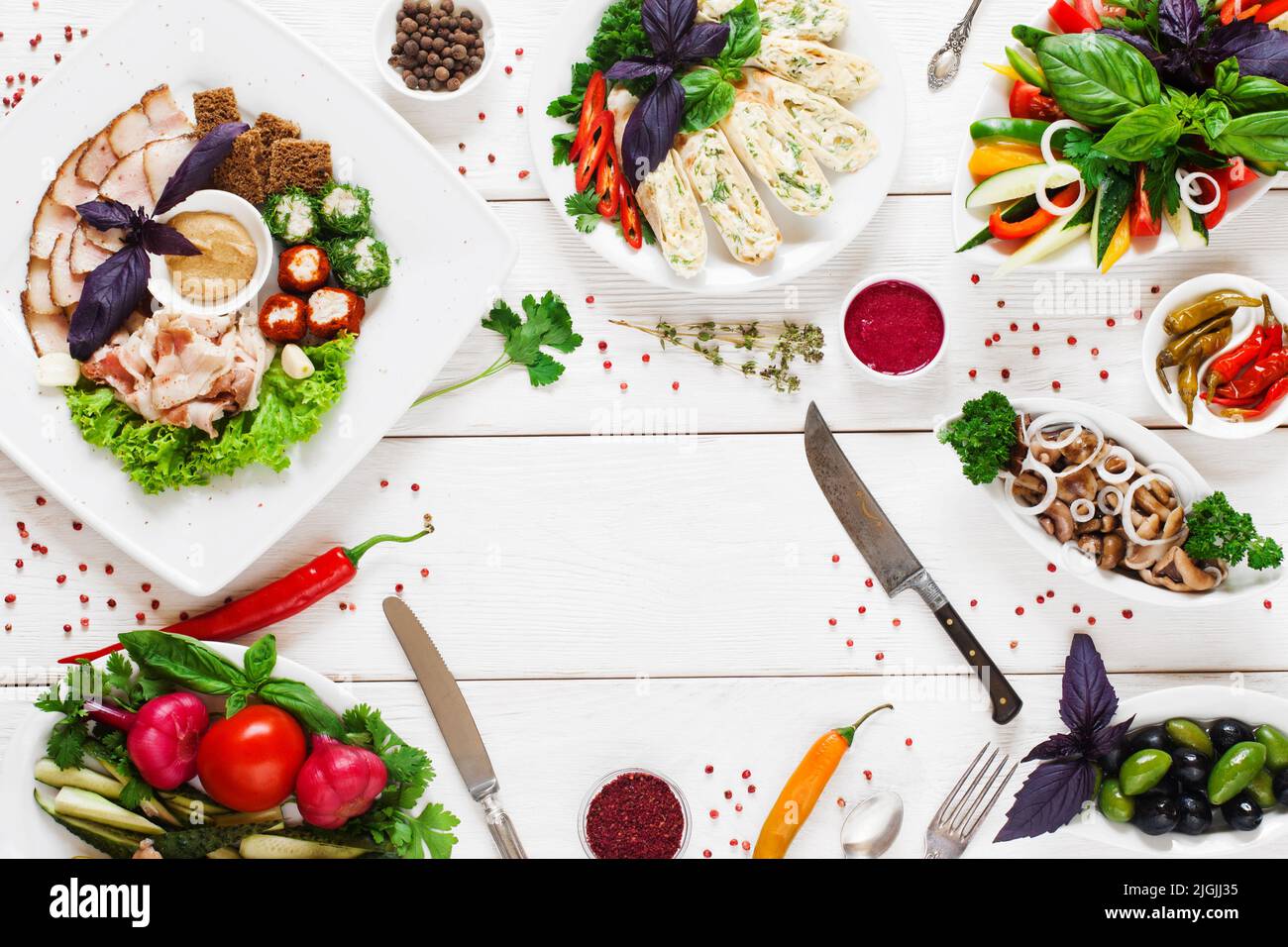 Traditional russian tableful with copy space Stock Photo - Alamy