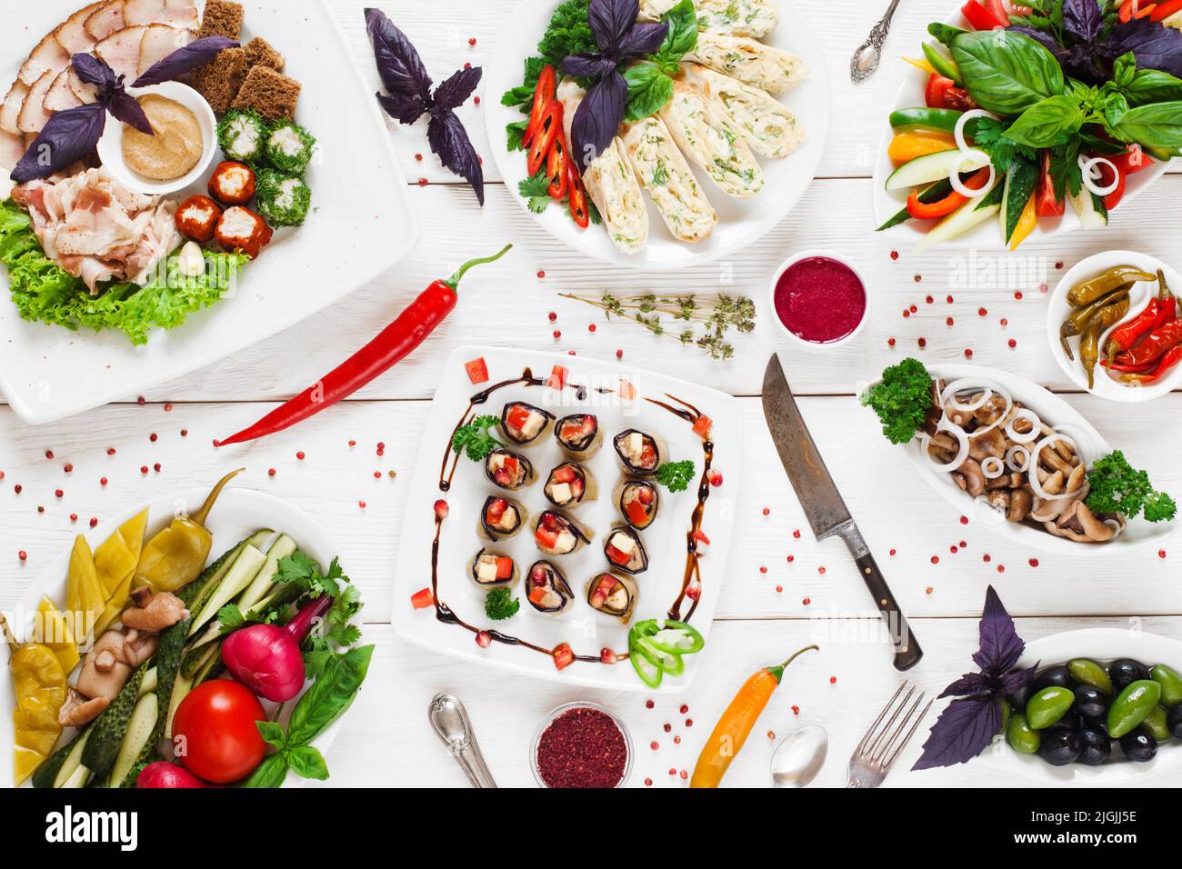 Served banquet in russian tradition, flat lay Stock Photo - Alamy