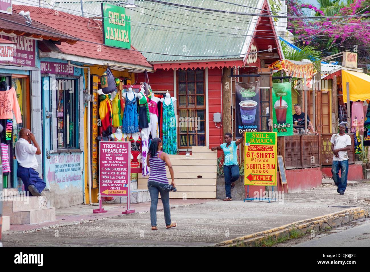 Jamaica, tourist shops along the tourist strip in Monrtego Bay where ...