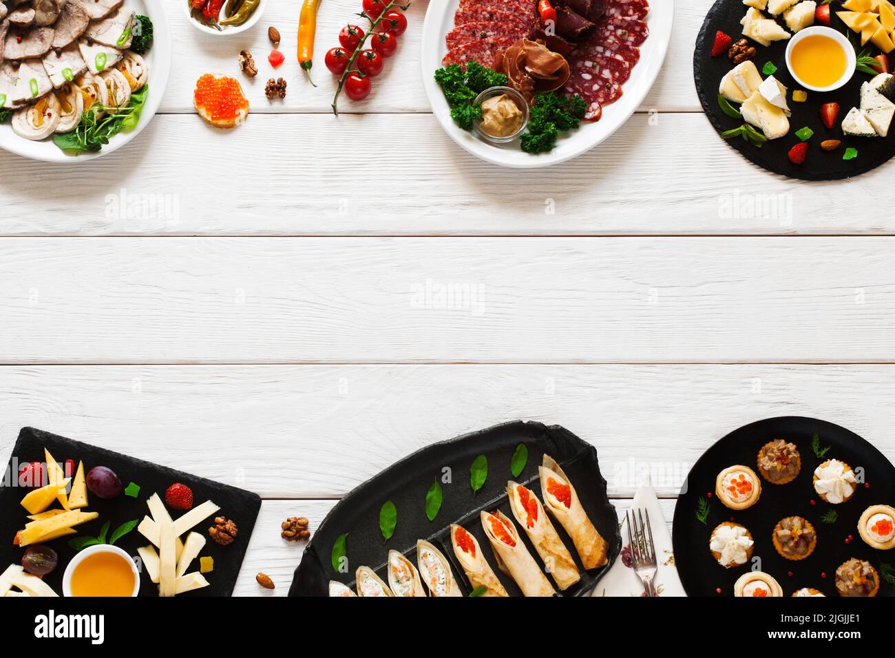 Free space in frame of appetizing snacks Stock Photo - Alamy