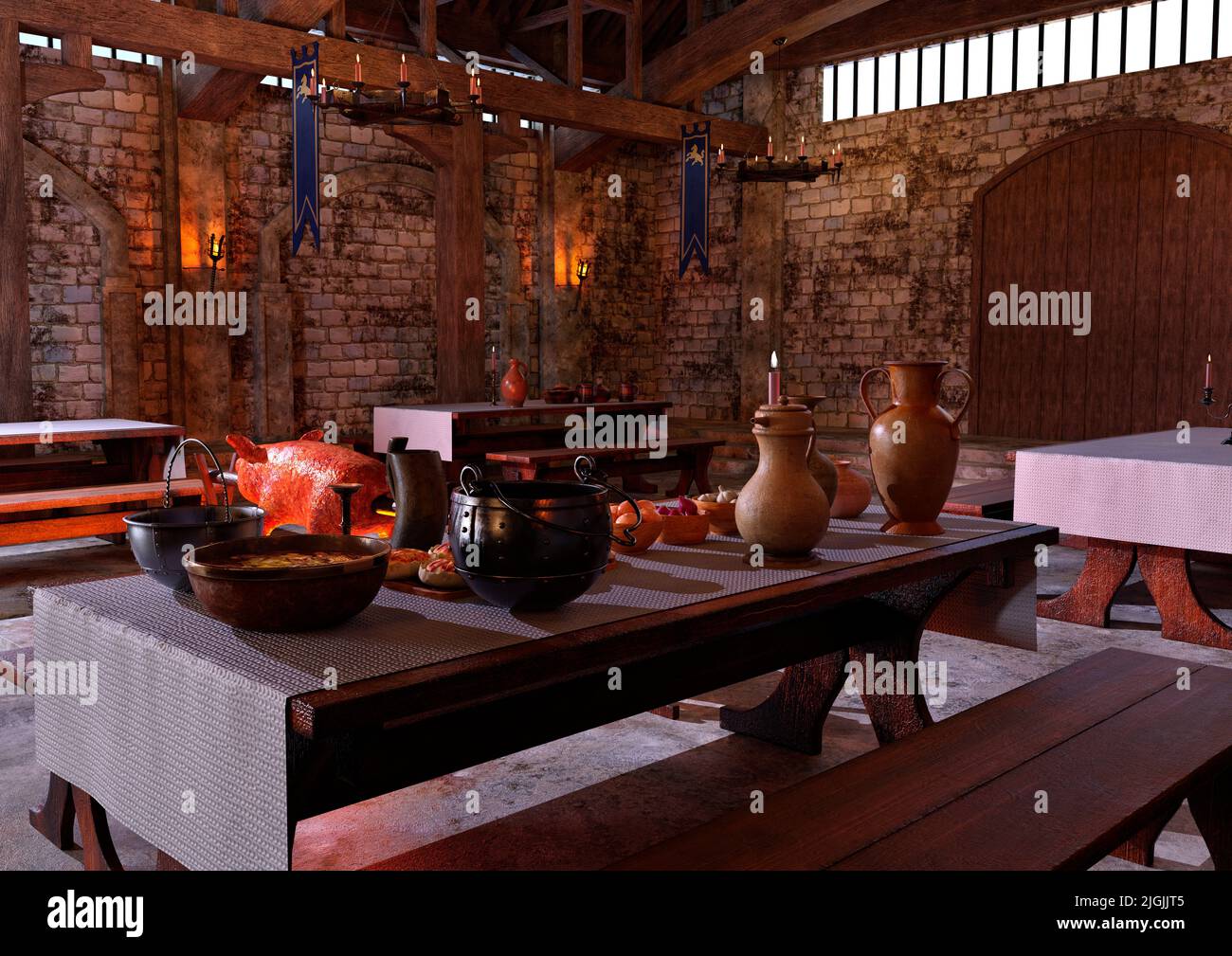 3D rendering of a medieval viking hall interior Stock Photo - Alamy
