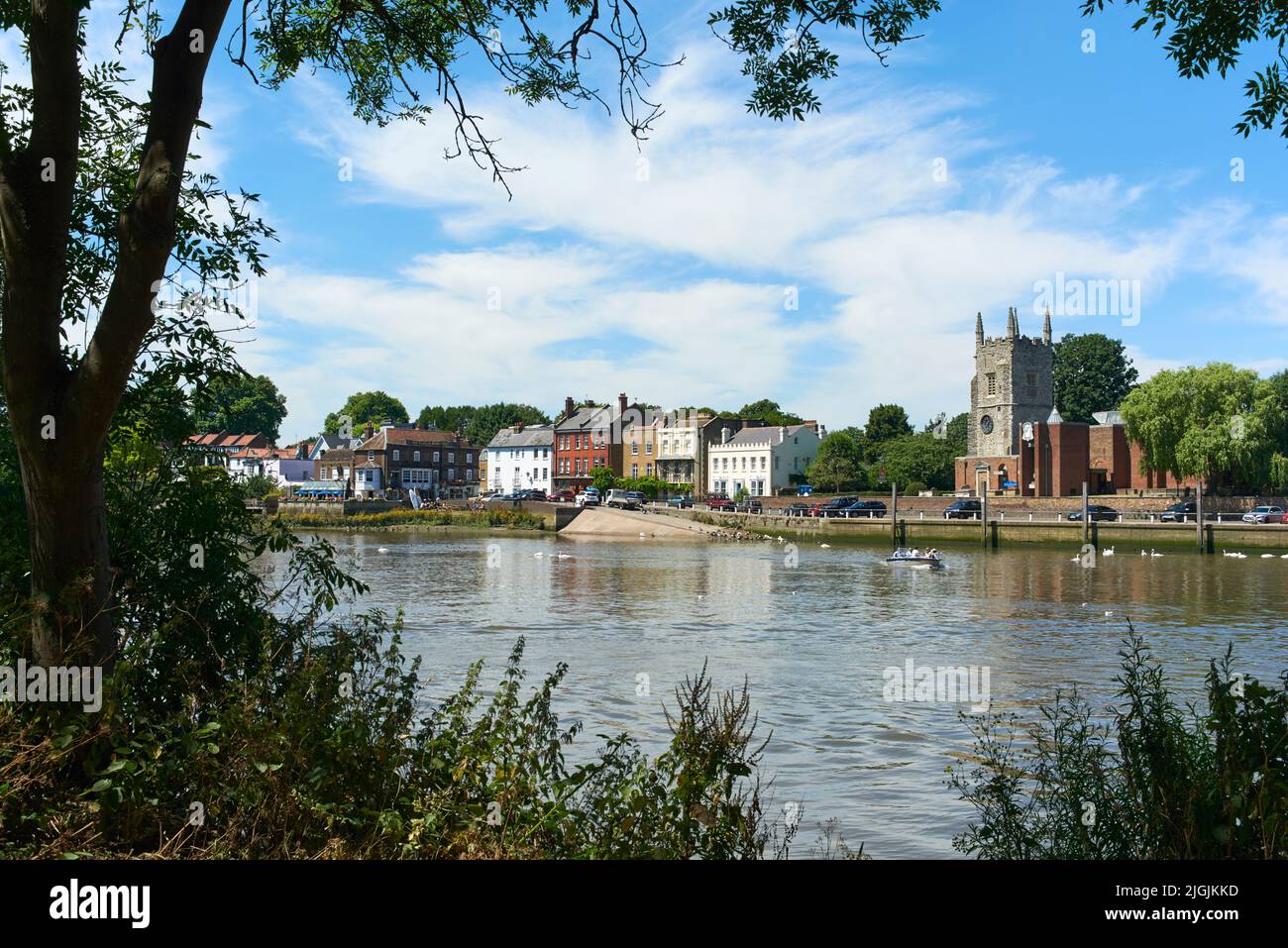 Old Isleworth, West London UK, from the other side of the River Thames ...