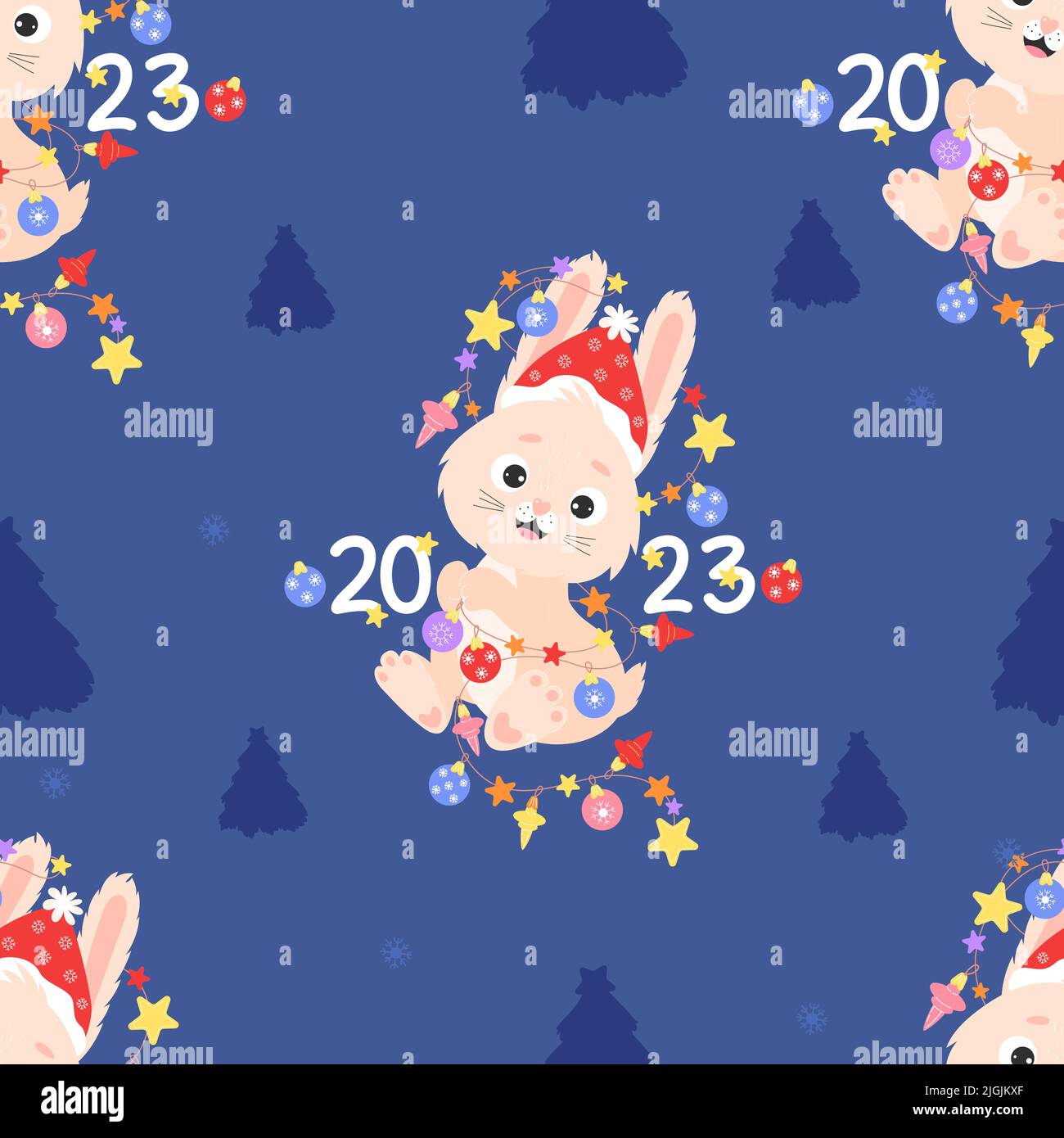 2023 Year of the Rabbit. Seamless pattern with symbol of year cute ...