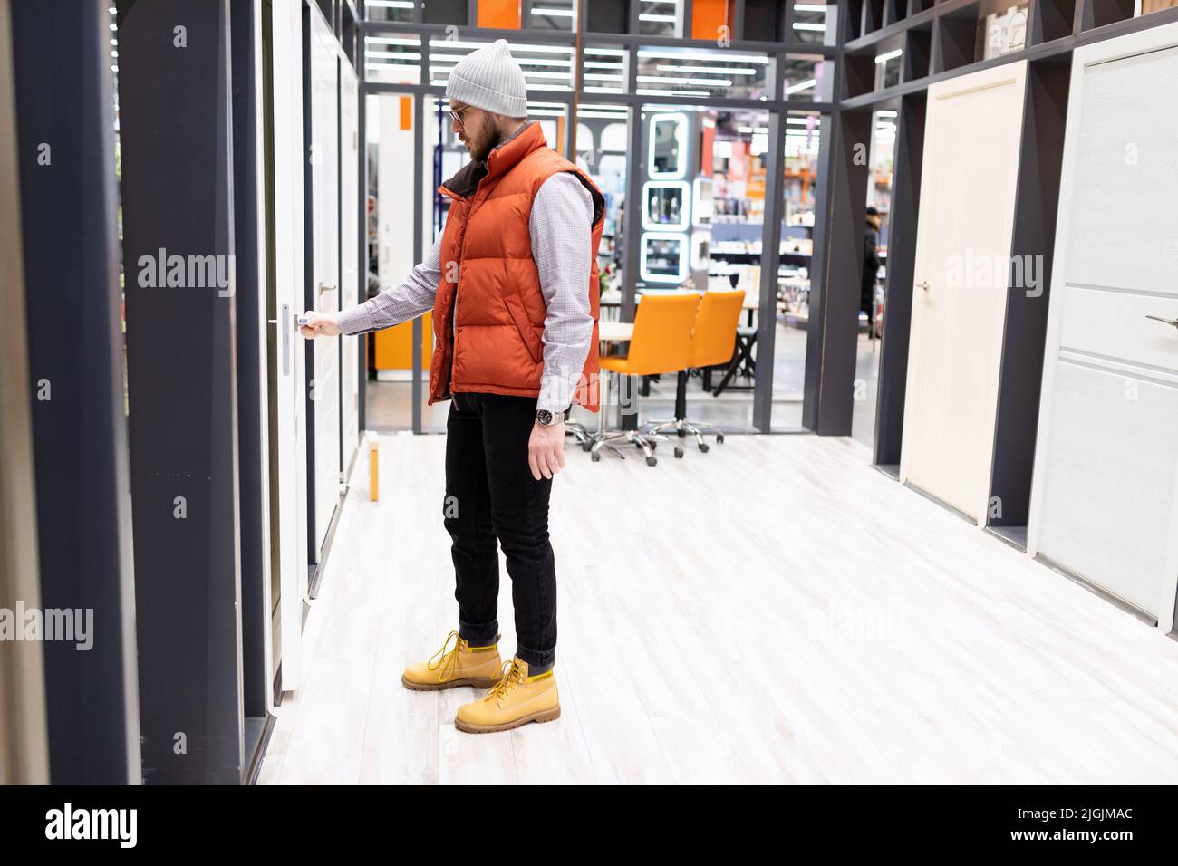 interior doors in a hardware store are chosen by the buyer Stock Photo ...