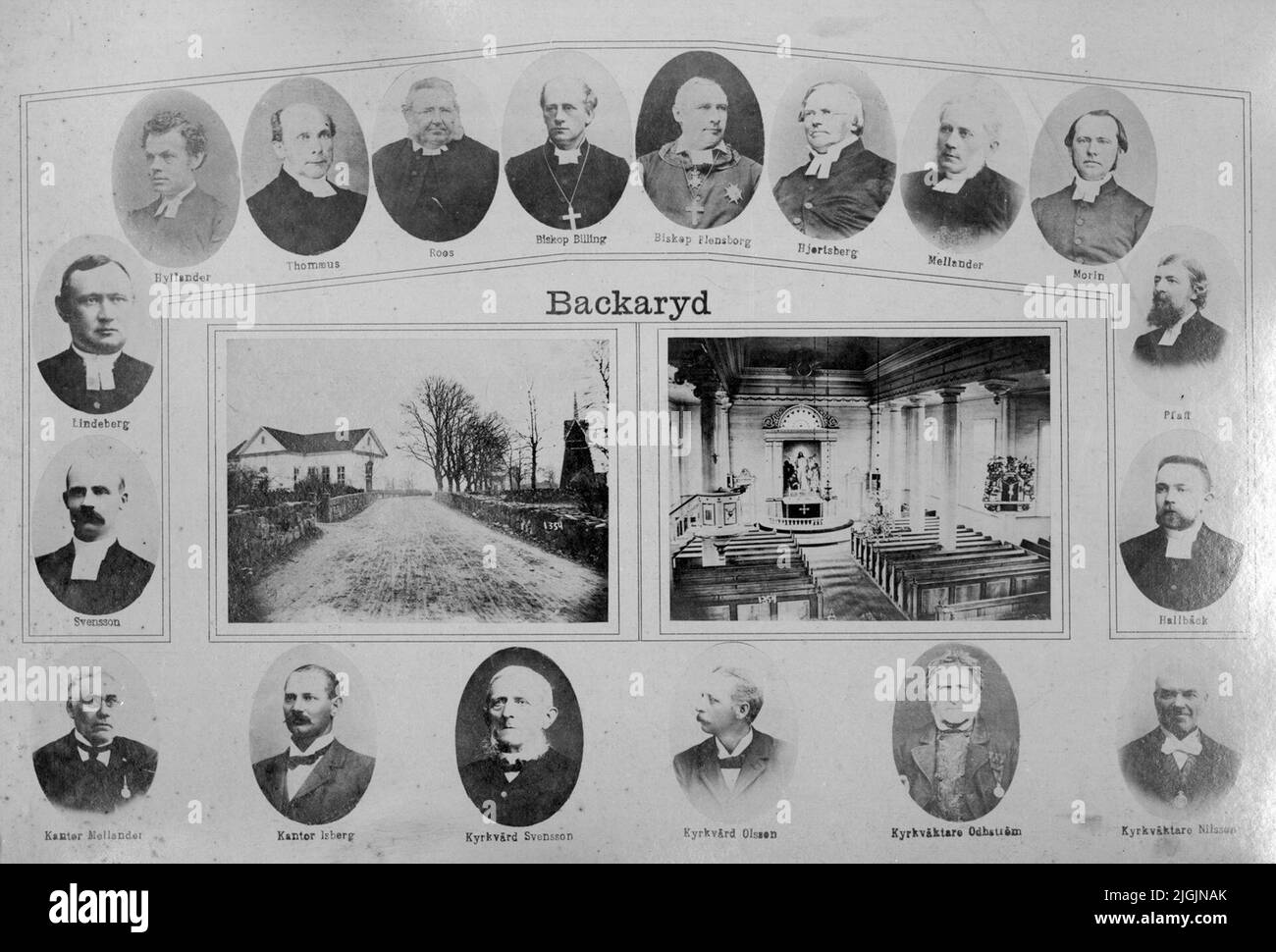 Painting with photographed bishops, priests, church attendants, church ...