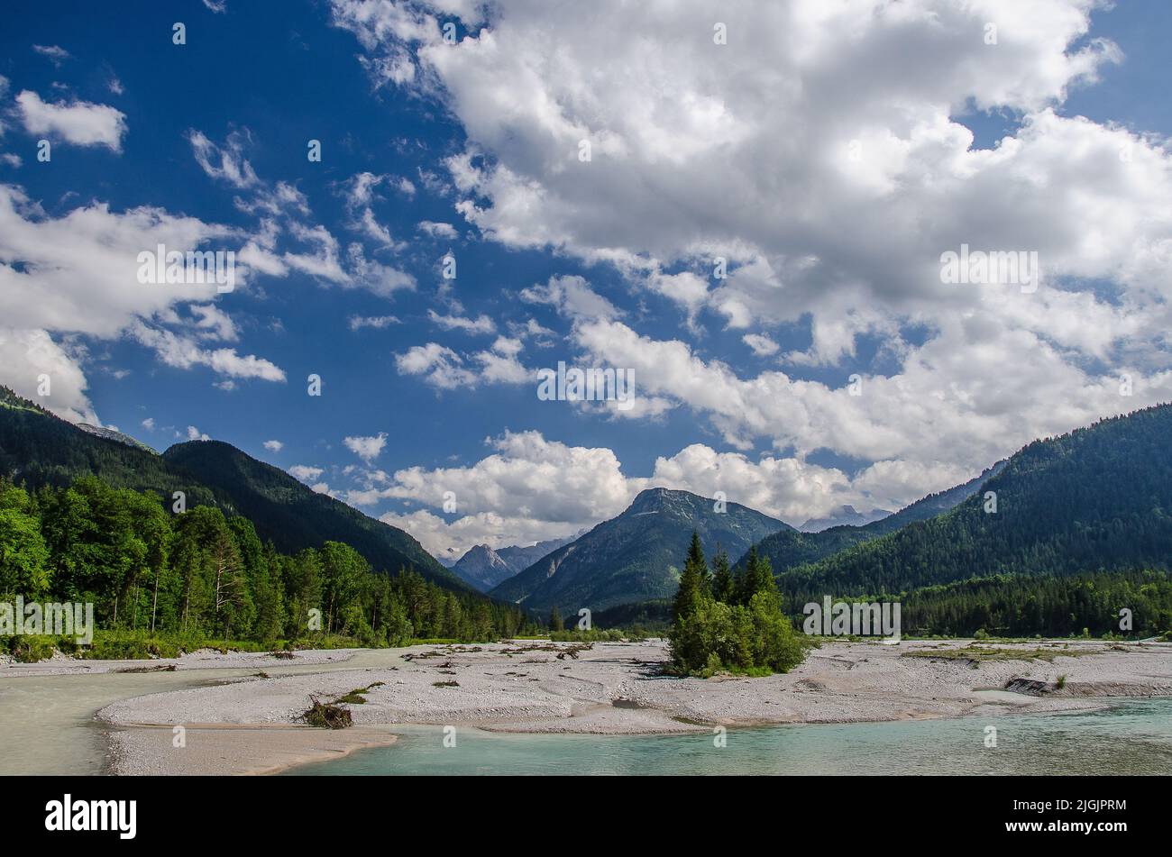 View of the Isar River before it flows into Sylvenstein Lake in the ...