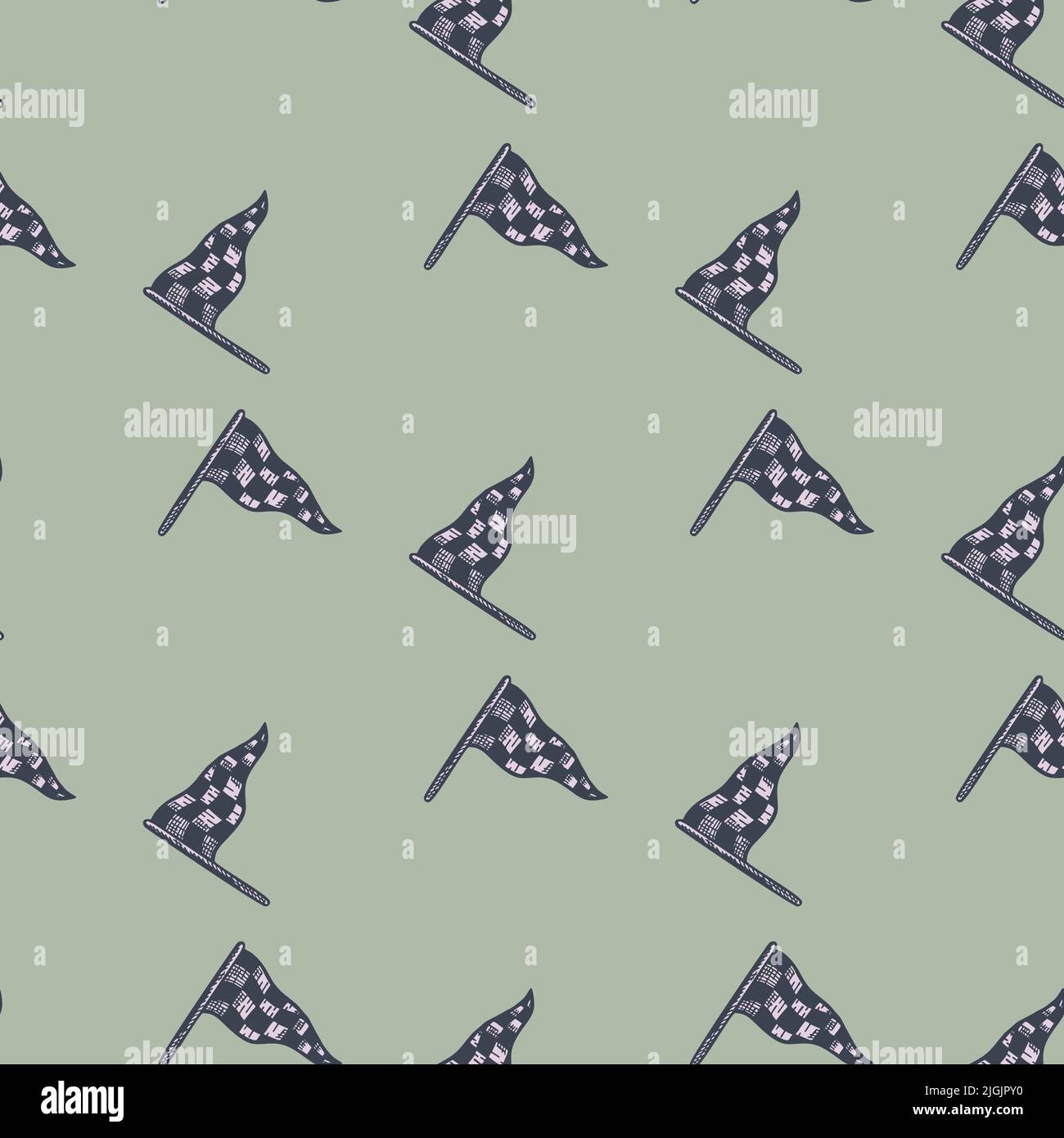 Race flag sketched seamless pattern. Vintage sport elements for drive ...