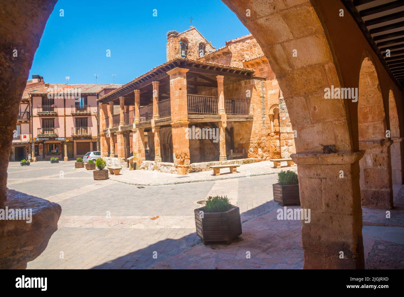 San Miguel church. Plaza Mayor, Ayllon, Segovia province, Castilla Leon ...