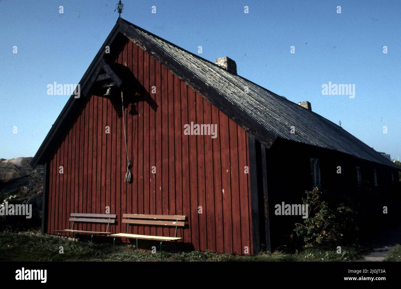 Clock on the gable of a building, Karlshamns Kastell Stock Photo - Alamy