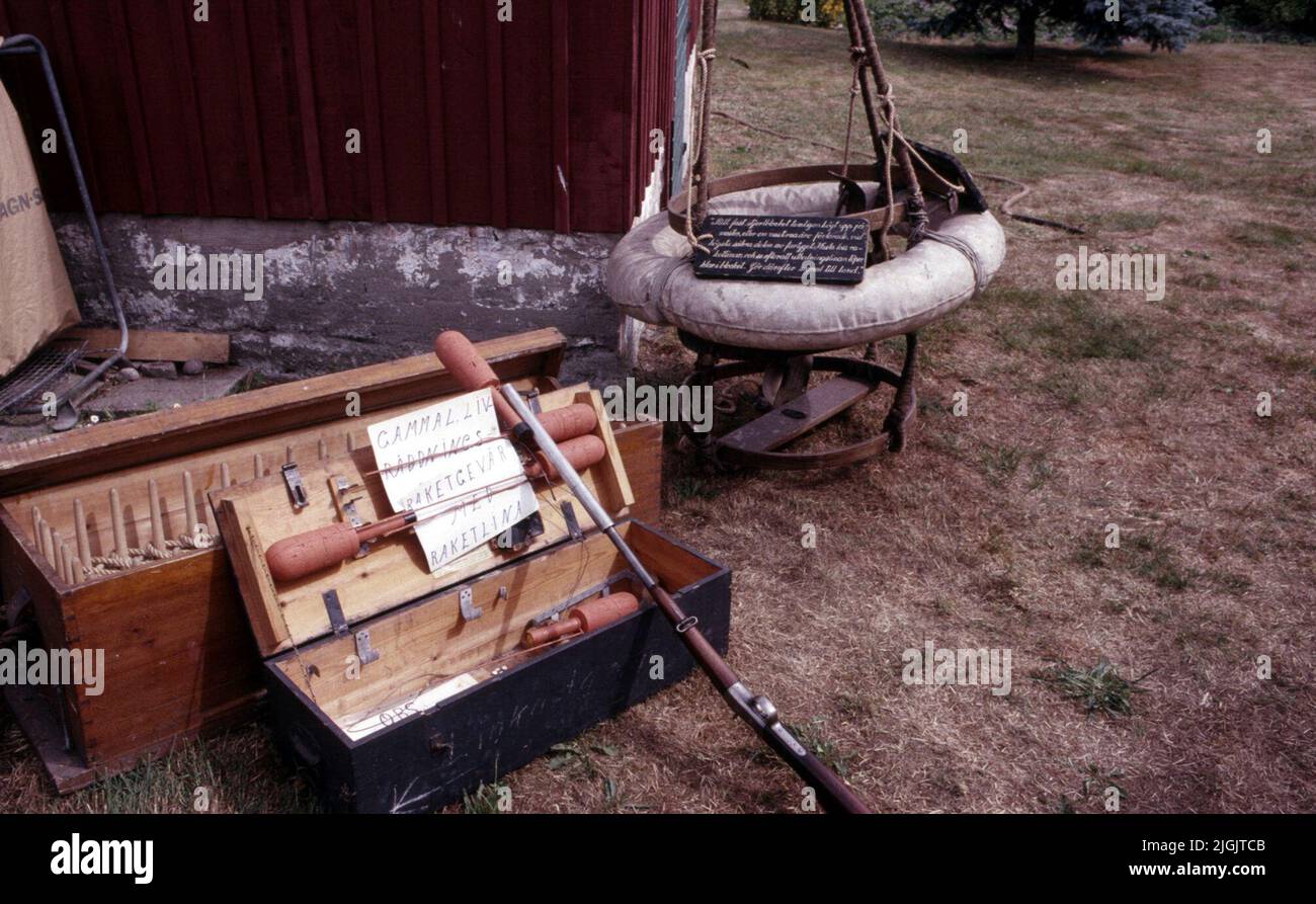 Old life -saving gear, including a rocket rifle with rocket line Stock ...
