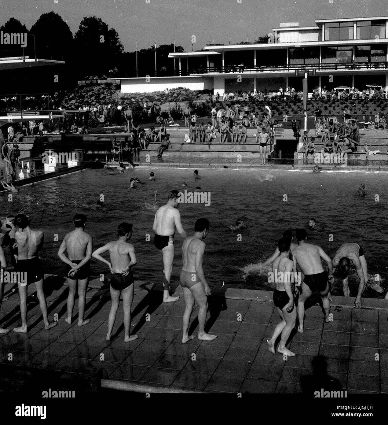 Outdoor indoor swimming pool Black and White Stock Photos & Images - Alamy
