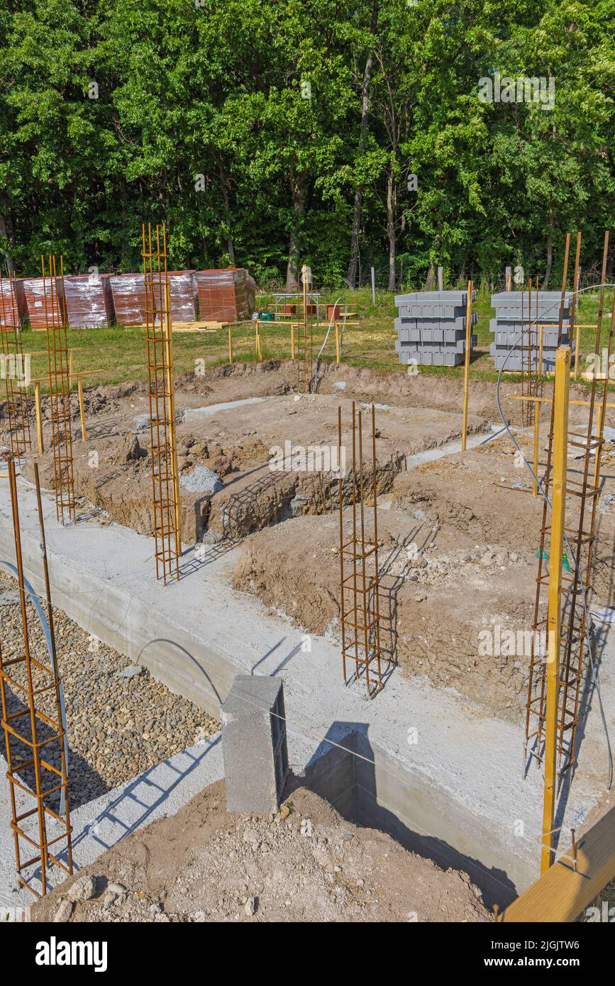Reinforced Concrete Iron Rebar House Foundations Construction Site ...
