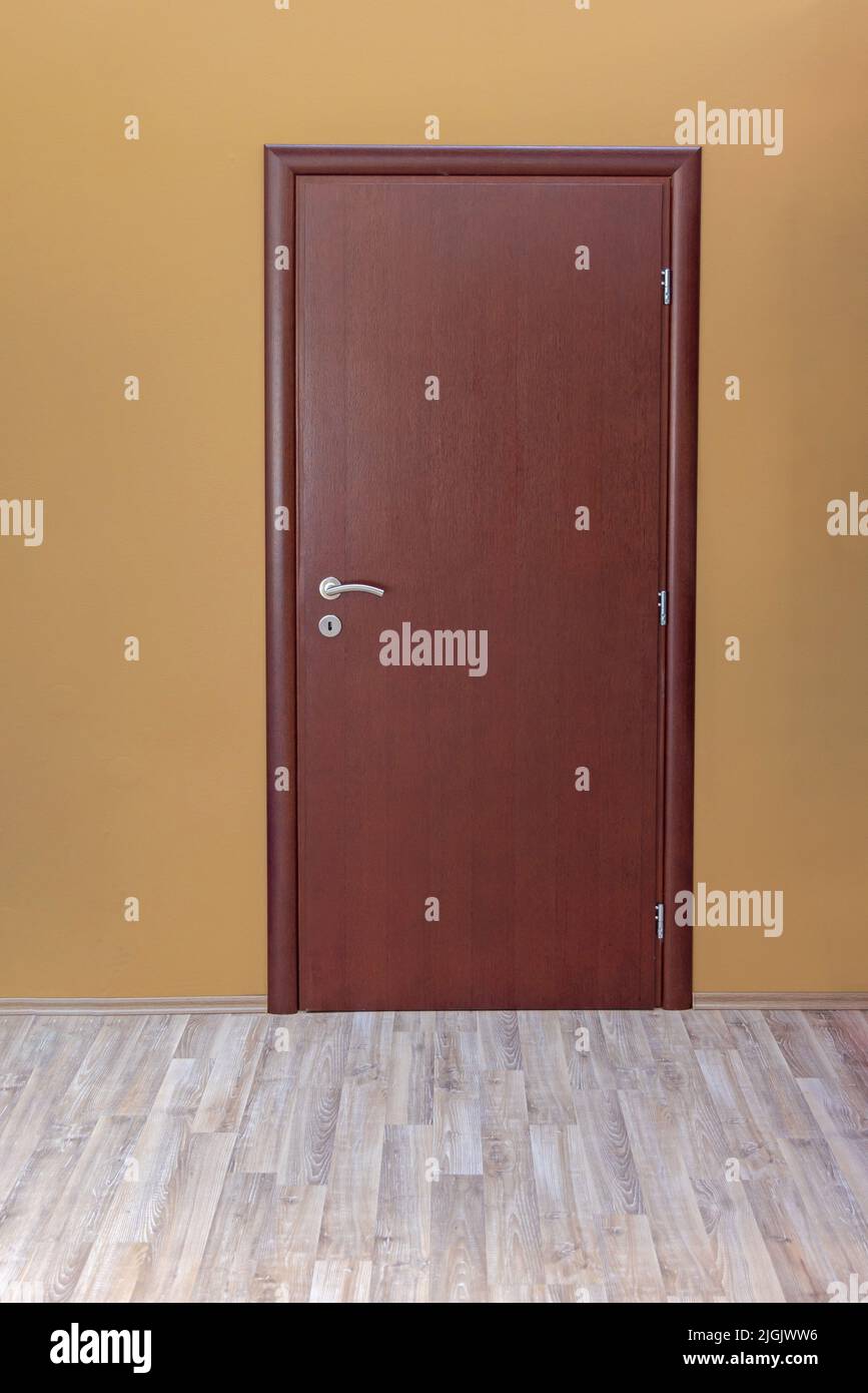 Brown Wooden Door Laminate Parquet Floor House Interior Stock Photo - Alamy