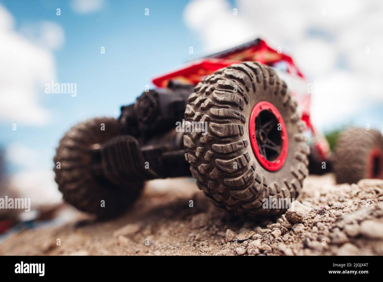 Red crawler wheels outside close-up Stock Photo - Alamy