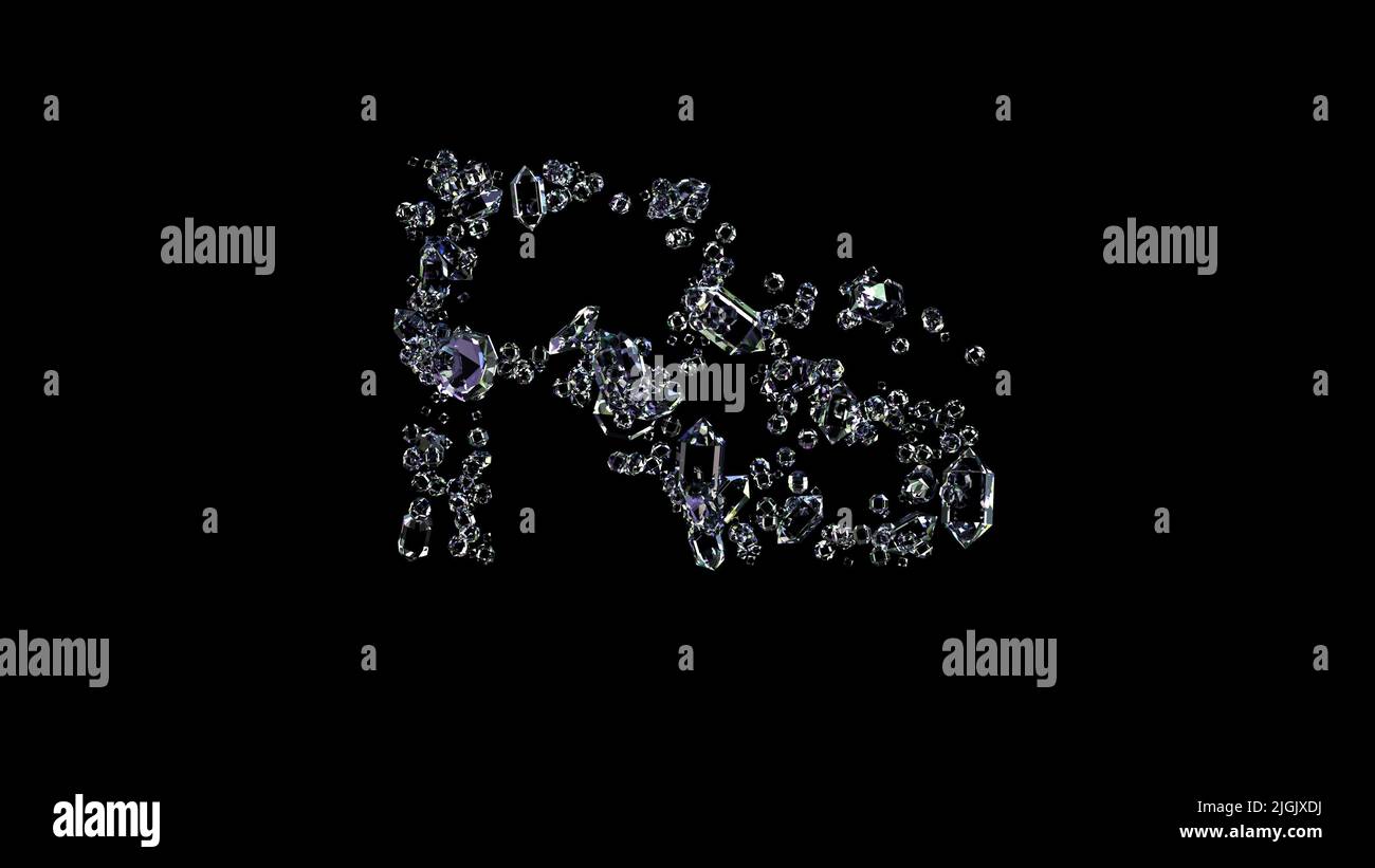 crystal shining transparent diamonds rupee symbol on black, isolated ...