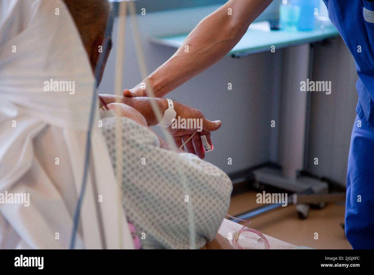 A nurse helps a patient, Briancon, France on July 05 2022. Three days ...