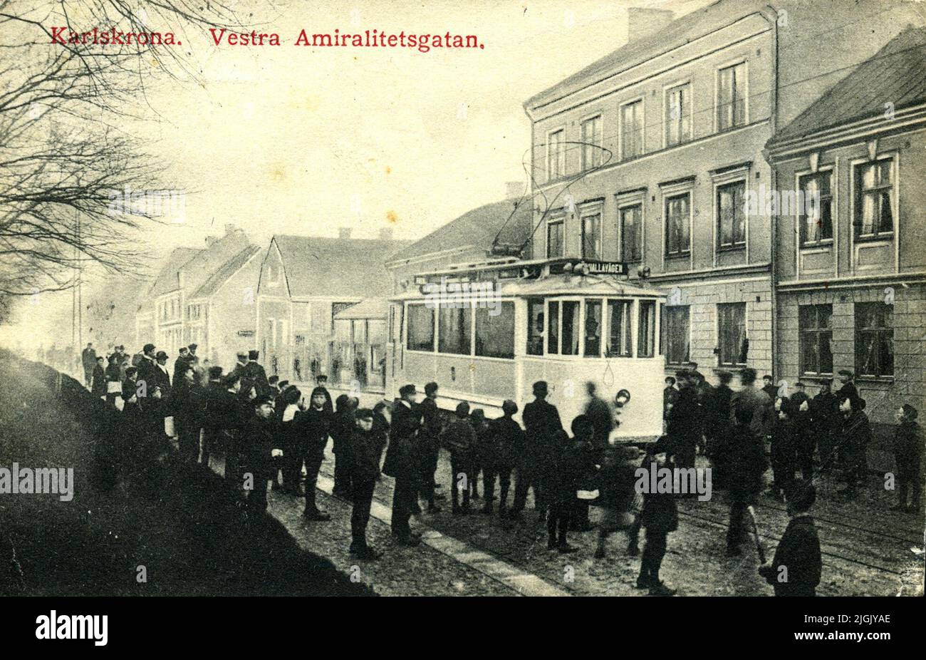 Spårvagn Postcard over (western) Vestra Admiraltygatan in Karlskrona ...