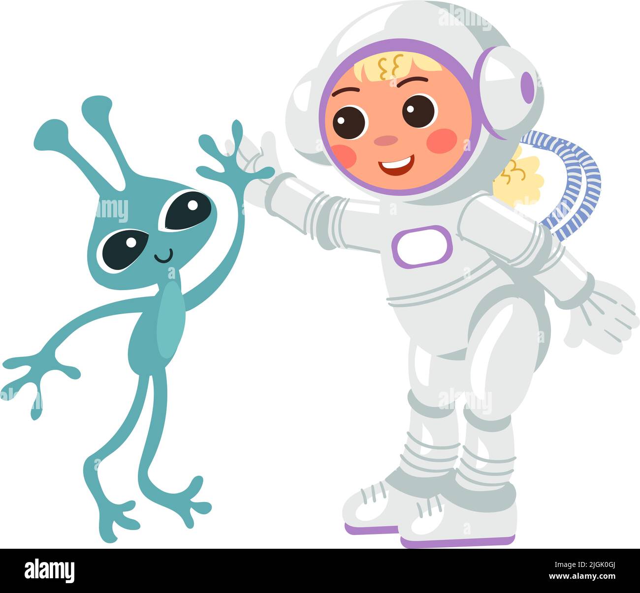 Astronaut greeting alien. First contact. Cartoon characters Stock ...