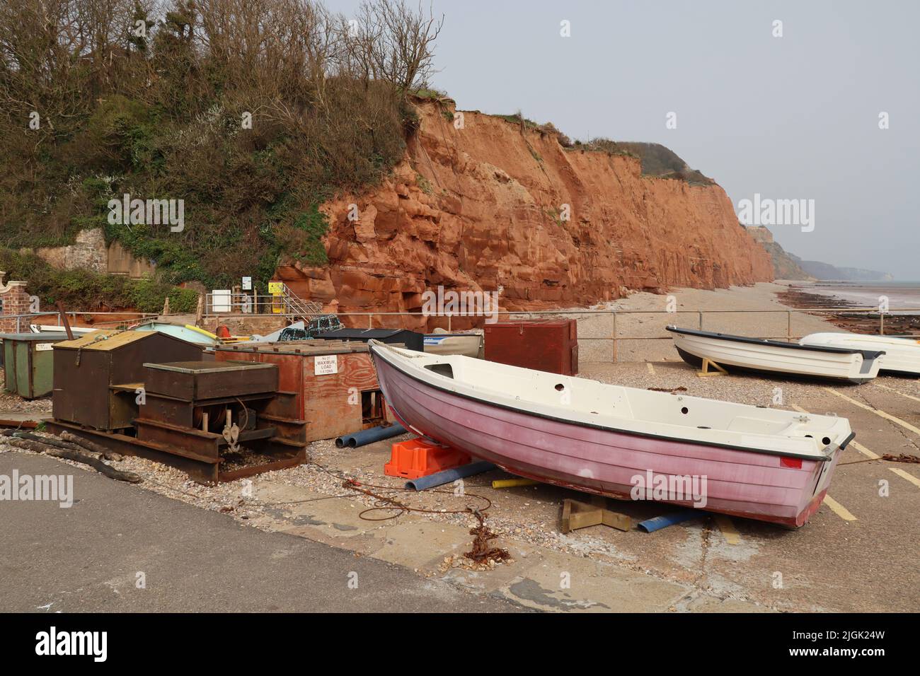 Small fishing boats parked at the eastern end of Sidmouth Esplanade ...