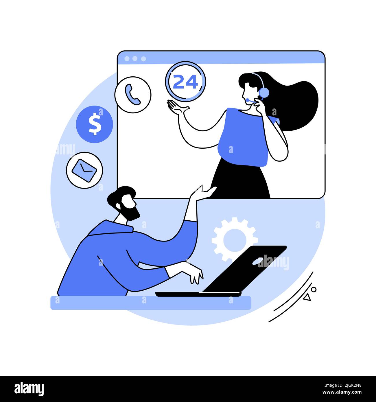 24 for 7 banking support isolated cartoon vector illustrations Stock ...