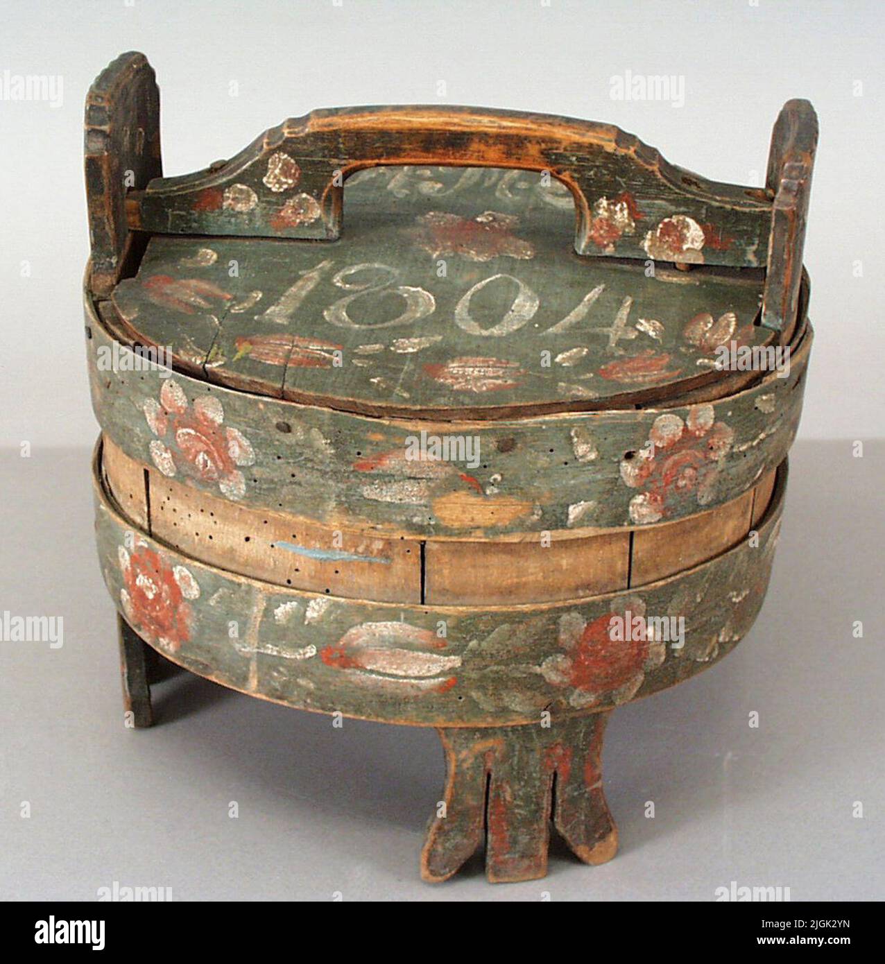 Bytta Switch on three feet, ribbons and lids painted with flowers and ...