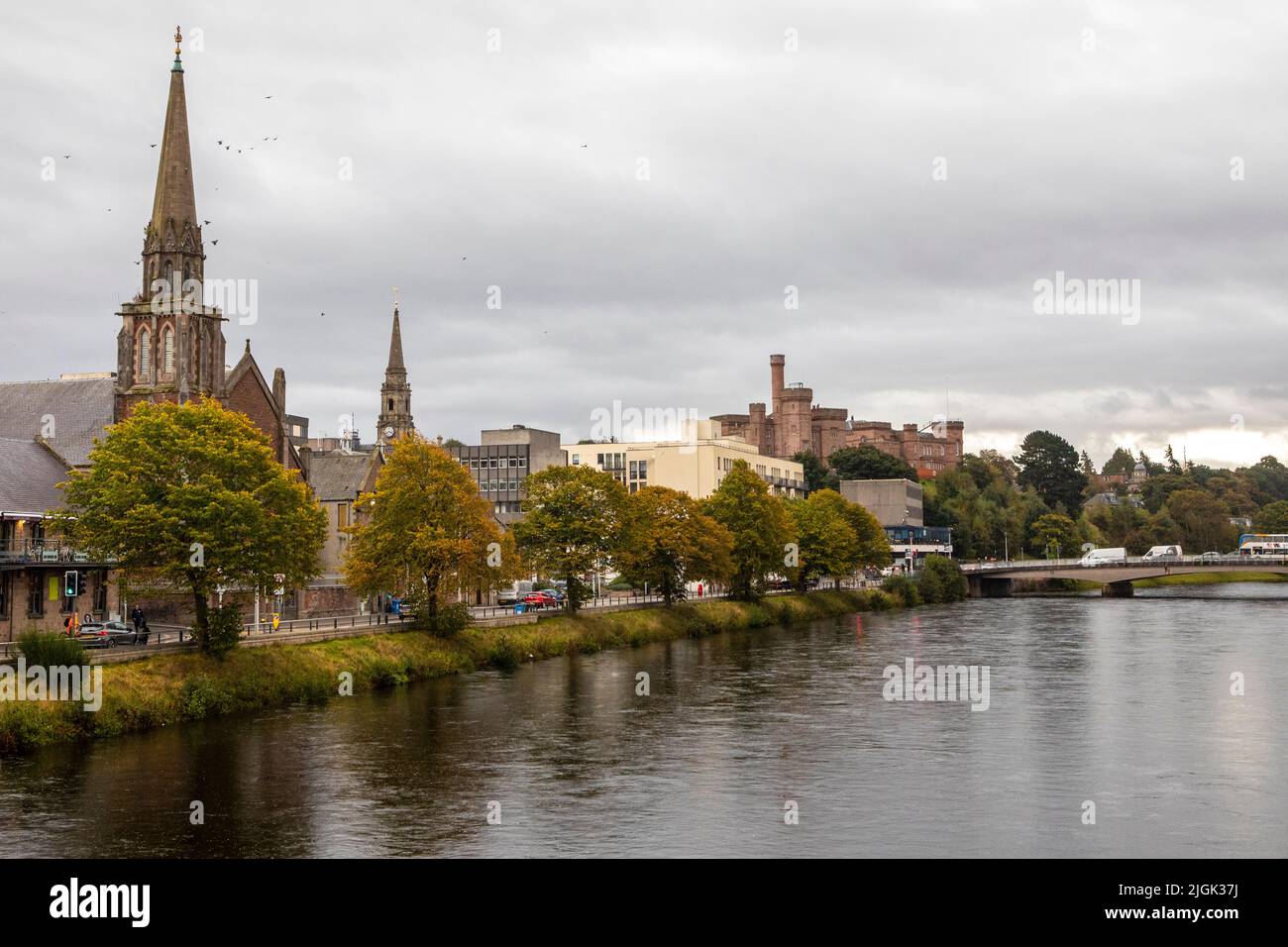 A view in the city Inverness, viewed over the River Ness in Scotland ...