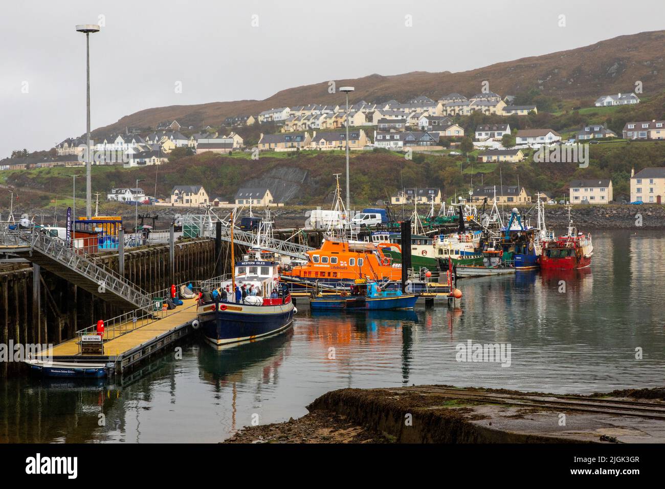 Mallaig, Scotland - October 9th 2021: A view of the port in the village ...