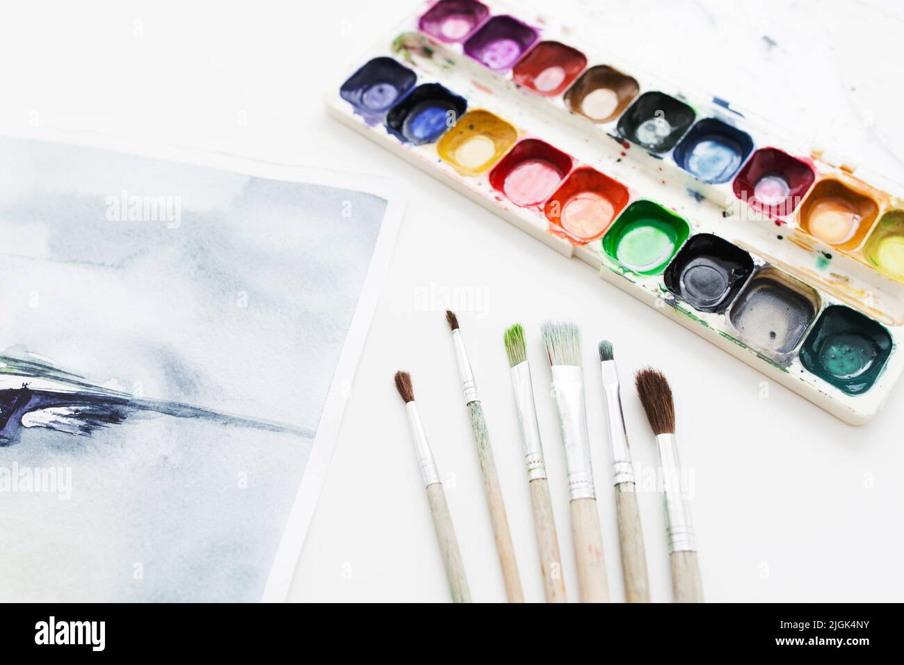 Artist workplace with drawing tools Stock Photo - Alamy