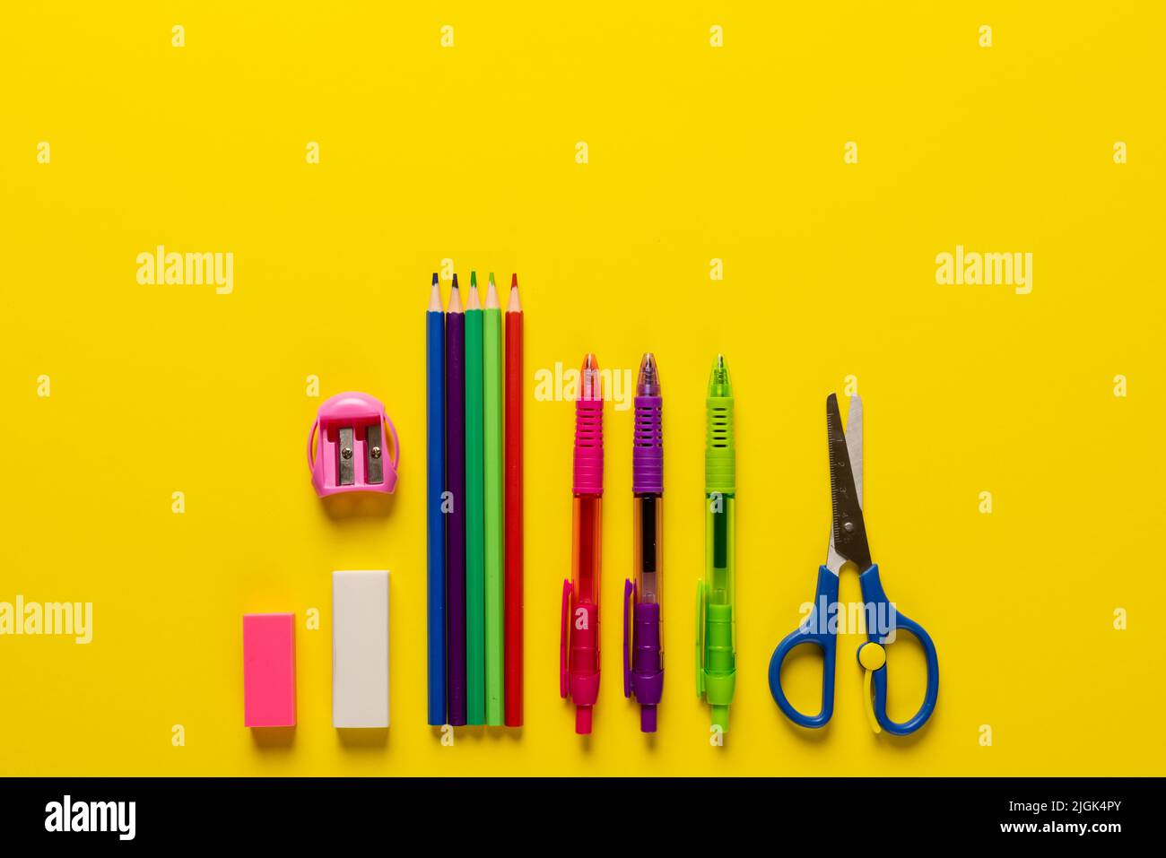 Image of school drawing tools on yellow surface with copy space Stock ...