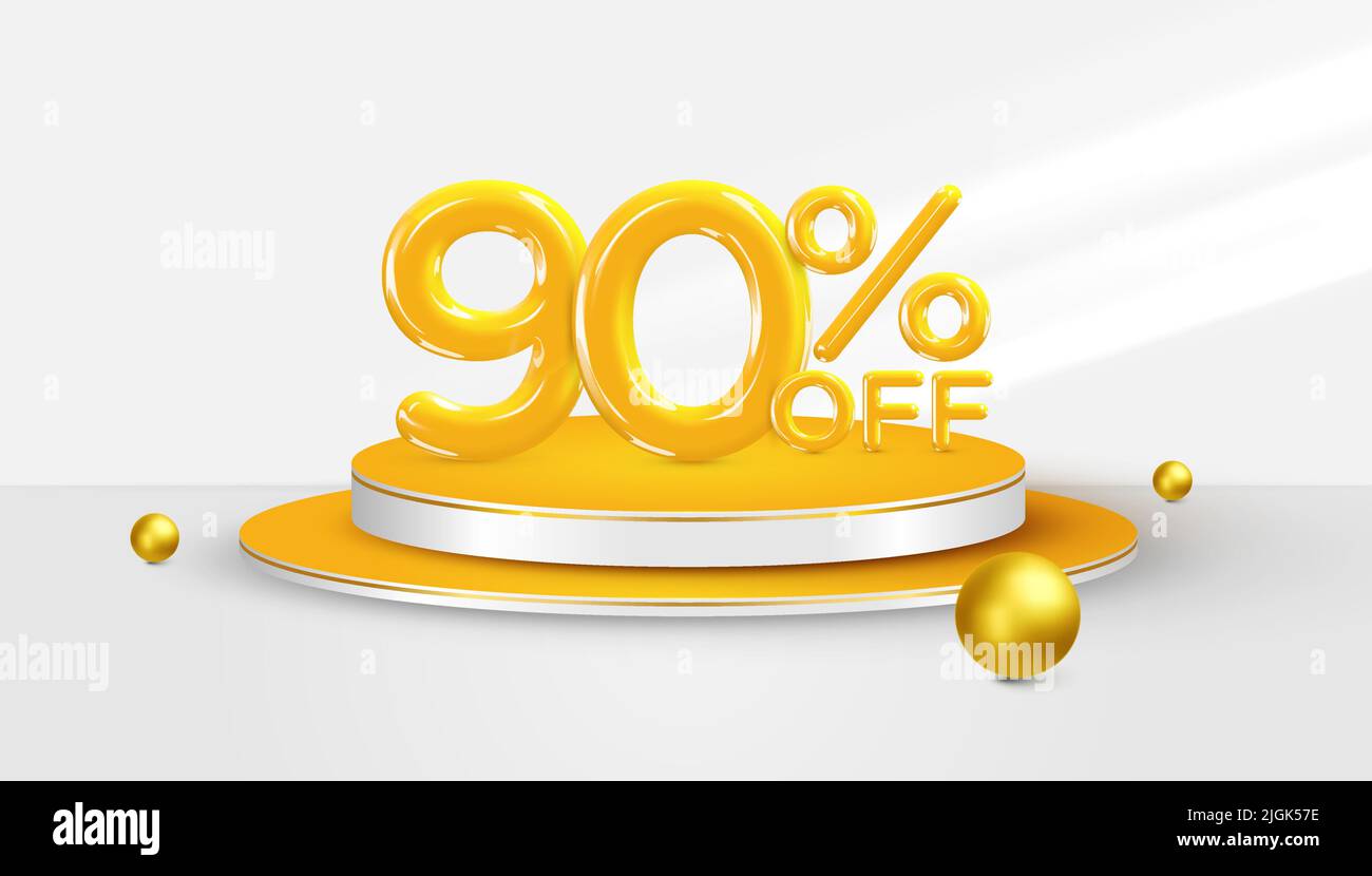 90 percent Off. 3d Ninety percent bonus symbol on a podium stage. Sale ...