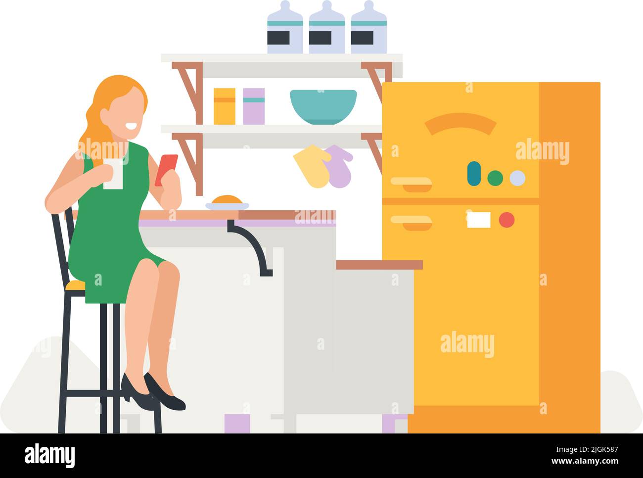 Woman drinking coffee kitchen Stock Vector Images - Alamy