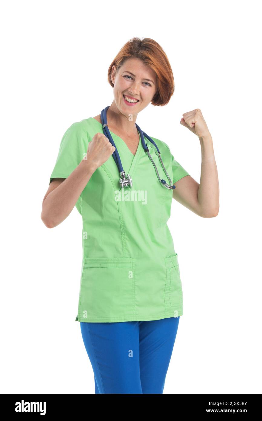 Nurse isolated on white. Female medical professional doctor standing ... Nurse isolated on white. Female medical professional doctor standing ...