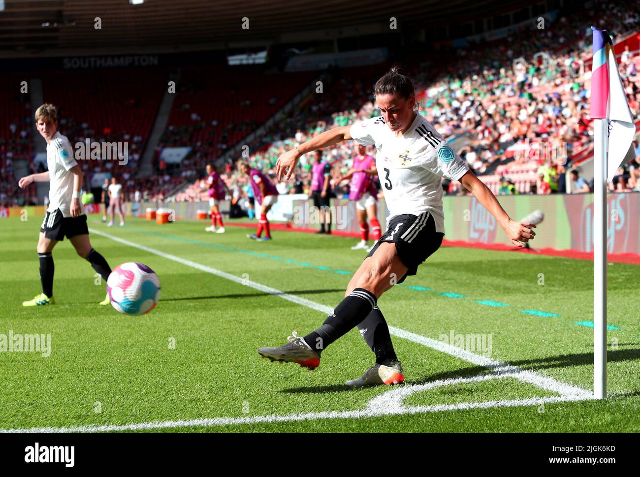 Northern Ireland's Demi Vance takes a corner kick during the UEFA Women ...